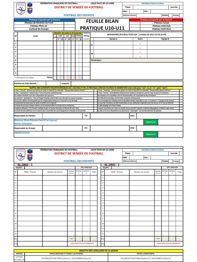 Fiche Bilan U11 A Completer A Lissue Du Plateau | PDF