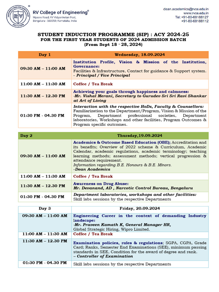 Student Induction Programme 12 Sept 2024 - Coloured Version V4 | PDF