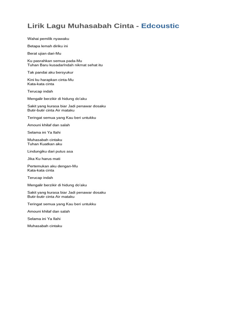 Lirik Lagu Muhasabah Cinta | PDF