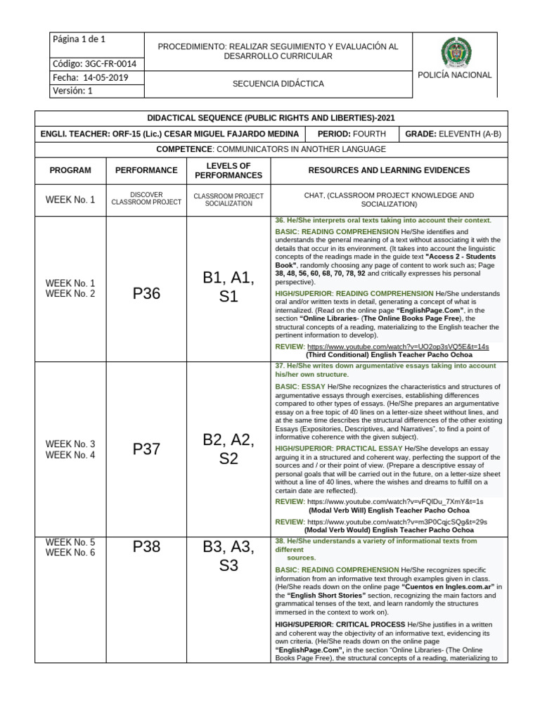 Fourth Period-Didactical Sequence Eleventh Grade (A-B) - 2021 | PDF ...