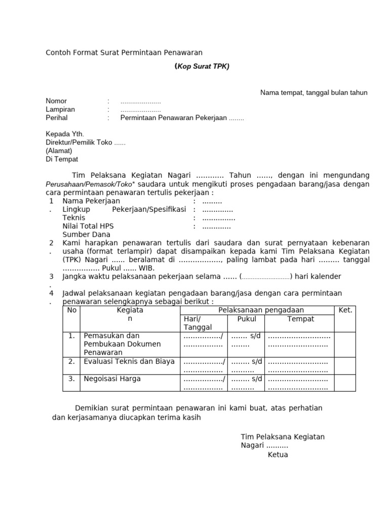 Contoh Format Surat Permintaan Penawaran | PDF