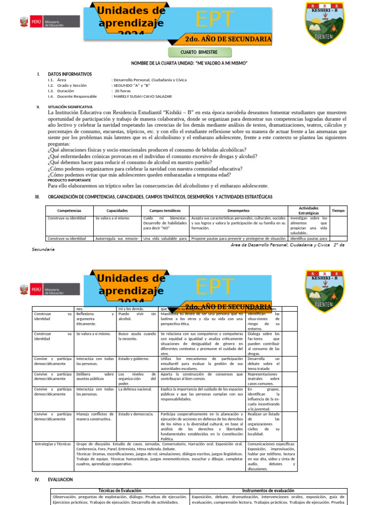 PLANIFICACION 4TO BIMESTRE DPCC - SEGUNDO GRADO A Y B | PDF