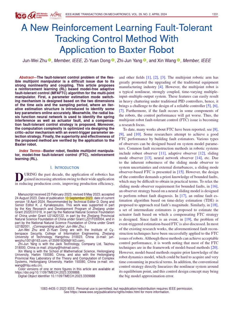 A New Reinforcement Learning Fault Tolerant Tracking Control Method With Application To Baxter 