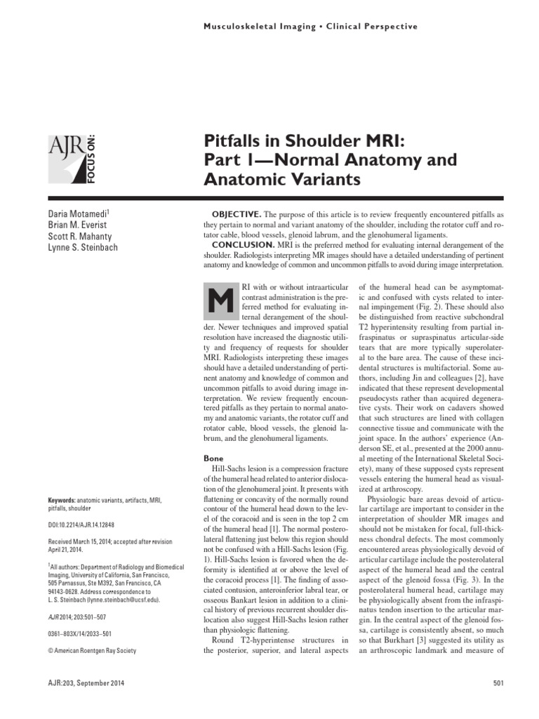 Motamedi Et Al 2014 Pitfalls in Shoulder Mri Part 1 Normal Anatomy and ...