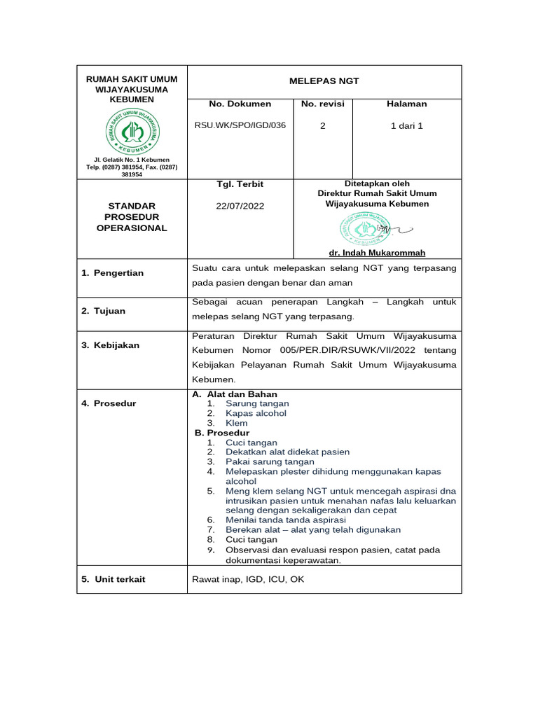 Spo Baru Melepas NGT | PDF