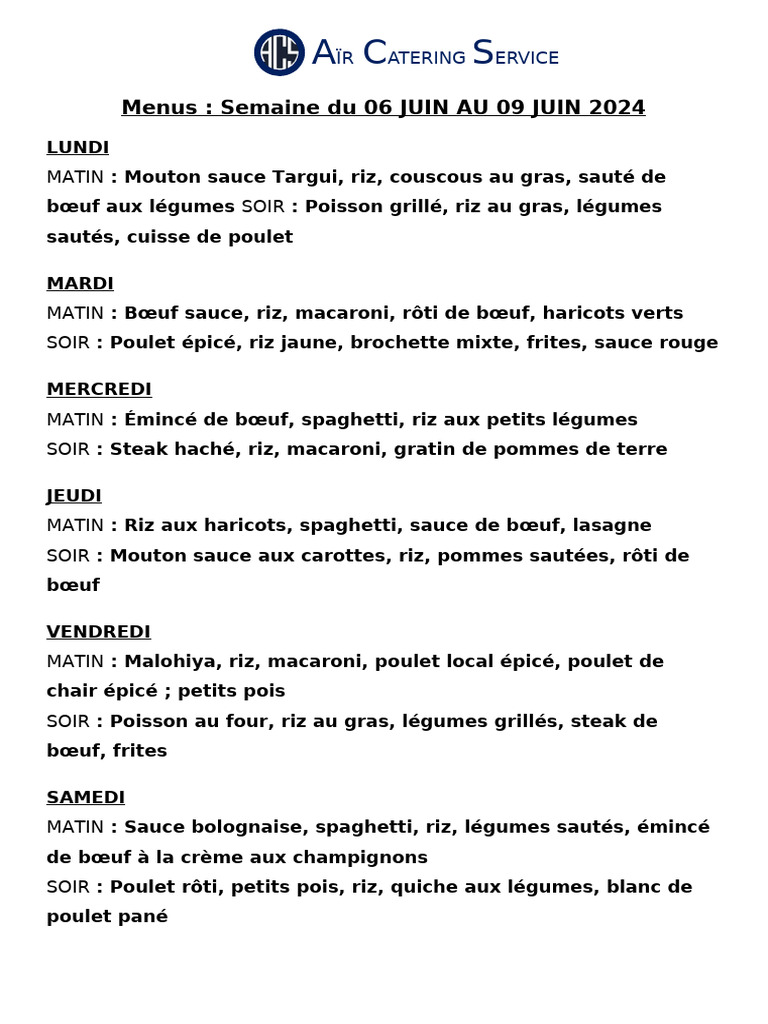 Menu D1 | PDF