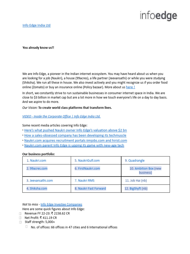 BI JD Info Edge | PDF