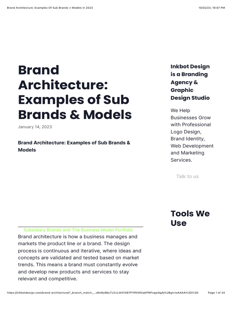 Brand Architecture_ Examples Of Sub Brands + Models In 2023 | PDF