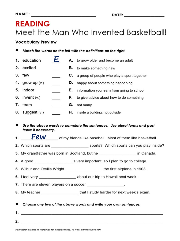 Lesson Man Who Invented Basketball 20220929 | PDF