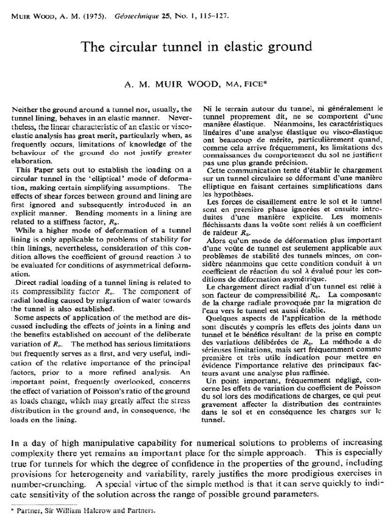 The Circular Tunnel in Elastic Ground Muir Wood | PDF