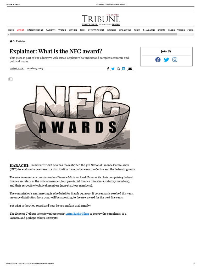 Explainer - What Is The NFC Award | PDF