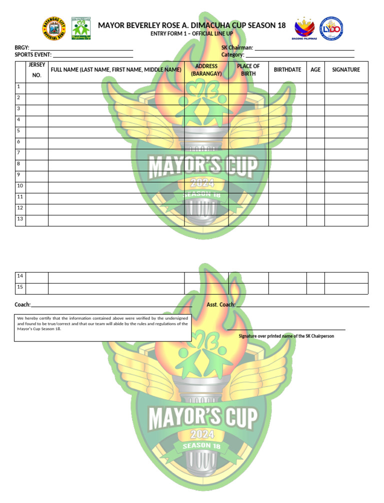 Entry Form 1 - Official Line Up | PDF
