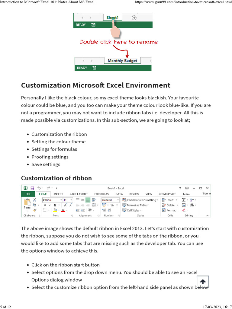 Introduction To Microsoft Excel 101 Notes About MS Excel | PDF