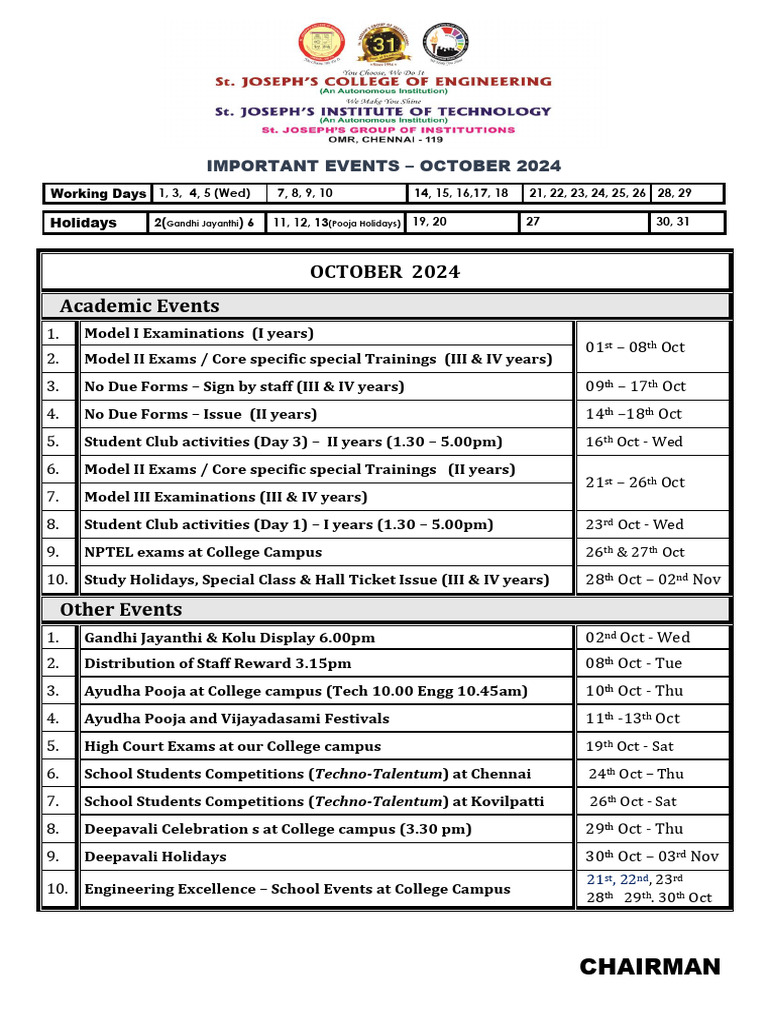 IMPORTANT EVENTS - October 2024 | PDF
