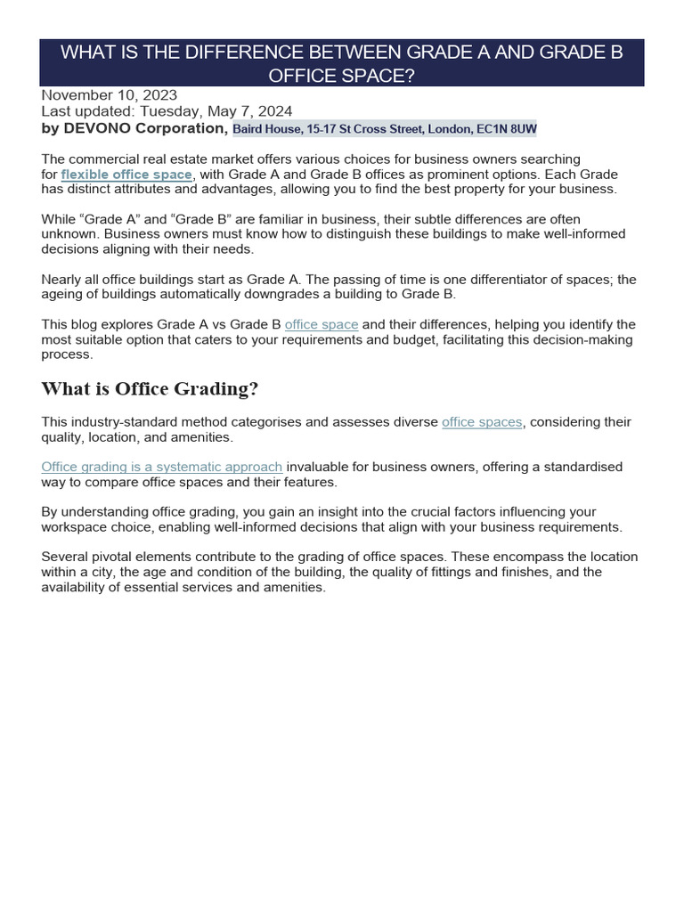 Various Grading of Office Spaces - UK | PDF | Business | Business