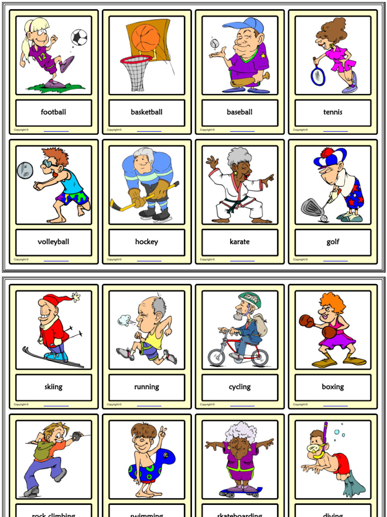 Sports Vocabulary Esl Printable Learning Cards For Kids | PDF