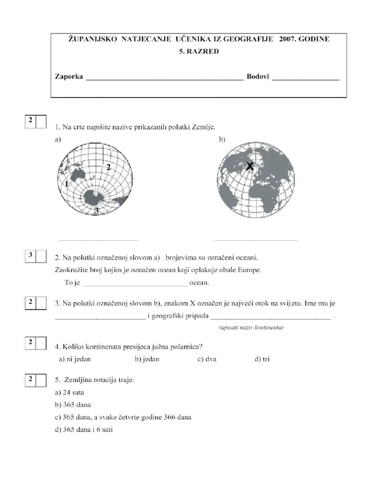 Geografija_5. razred_ispit SVE | PDF