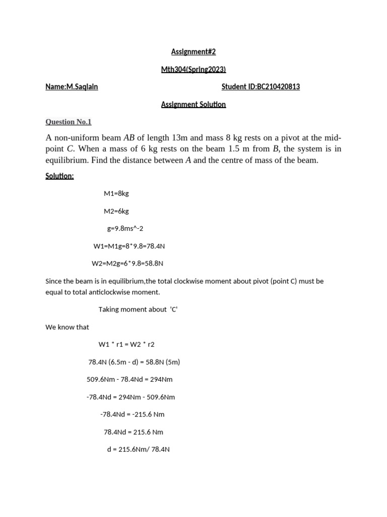 Math 304 Assignment Solution | PDF