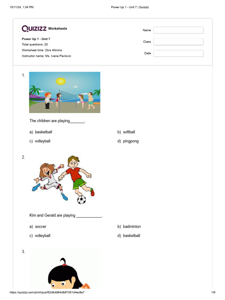 Power Up 1 - Unit 7 - Quizizz | PDF