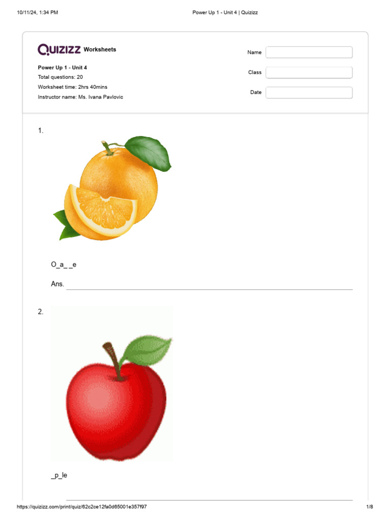 Power Up 1 - Unit 4 - Quizizz | PDF