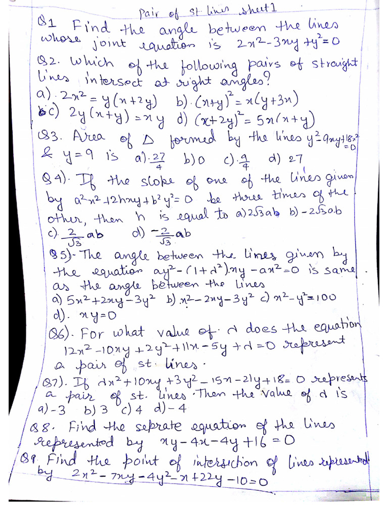 Pair of Straight Lines Sheet-1 | PDF