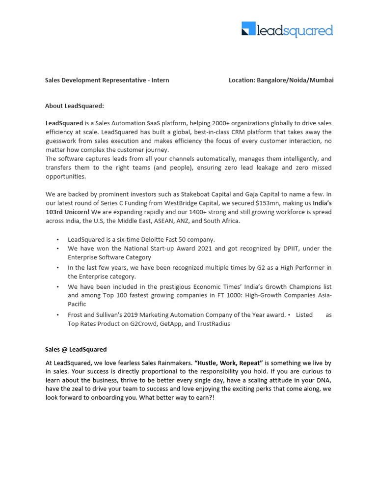 SDR - Job Description BNM | PDF