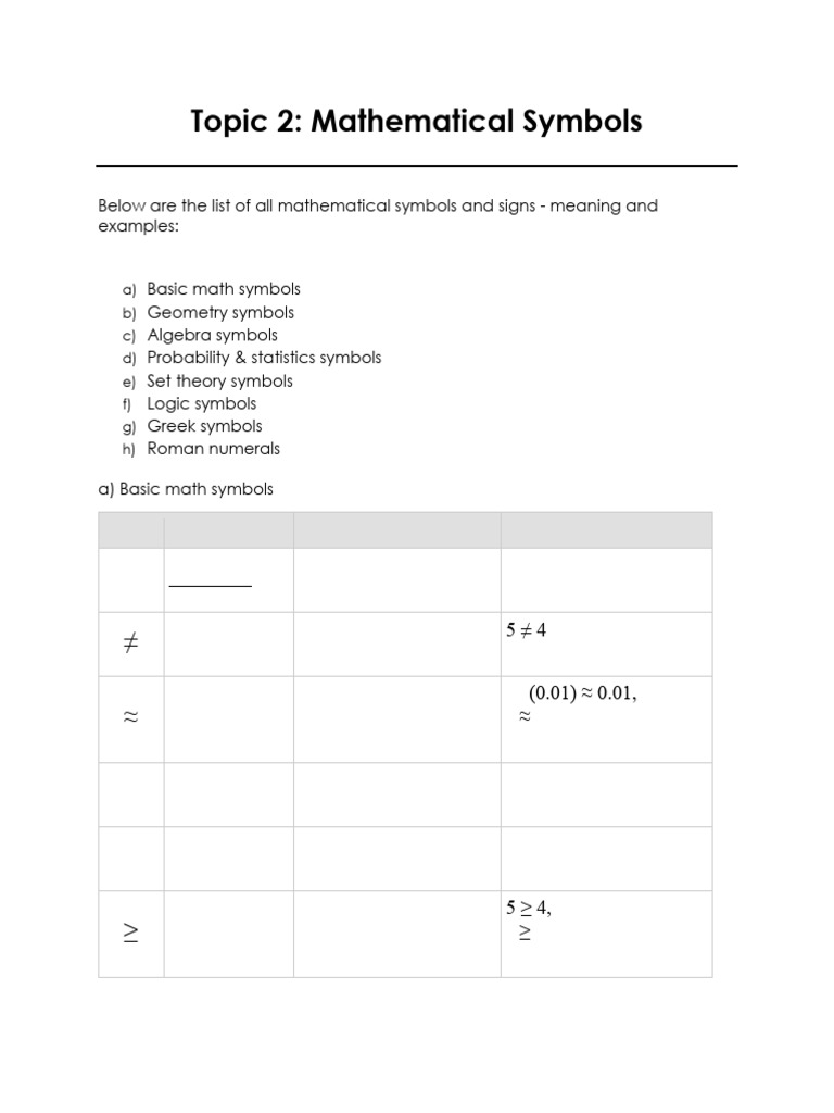 Lesson II - Mathematical Symbols | PDF