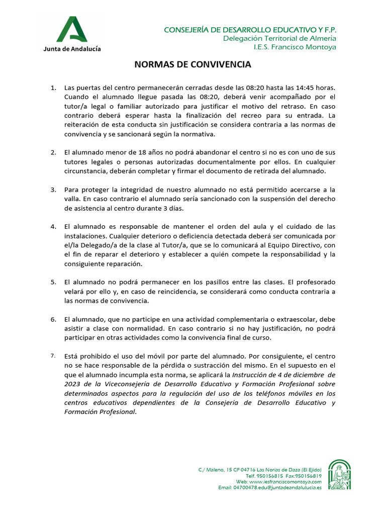 Normas de Convivencia | PDF