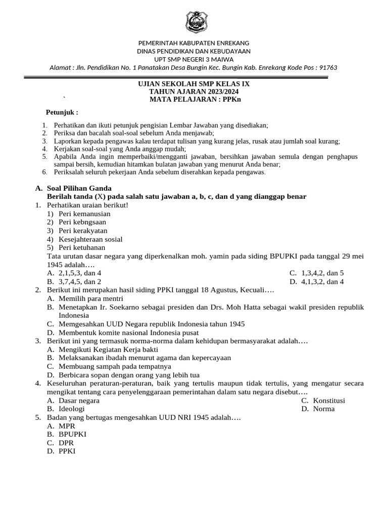 Naskah Ujian Sekolah 2024-2025 Fiks | PDF