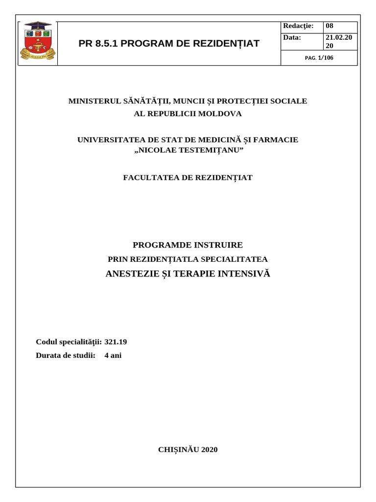 Programul de Studii Rezidentiat ATI Act. - 2020 | PDF