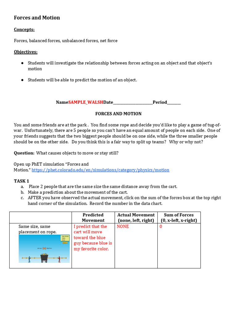 Walsh Sample Class Forcesandmotion | PDF | Force | Science