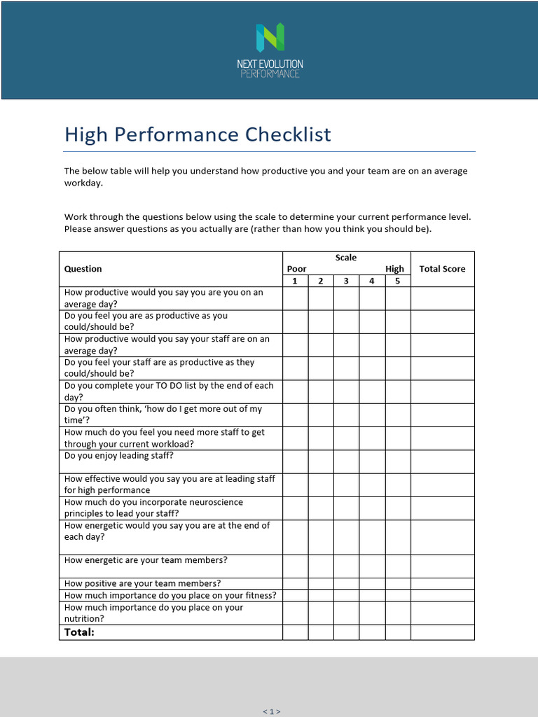 High Performance Checklist | PDF