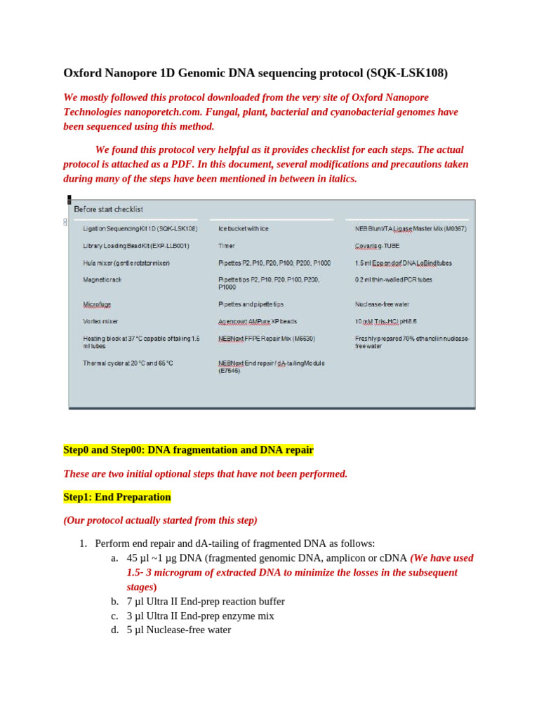 Protocol For Nanopore Sequencing Inhouse | PDF