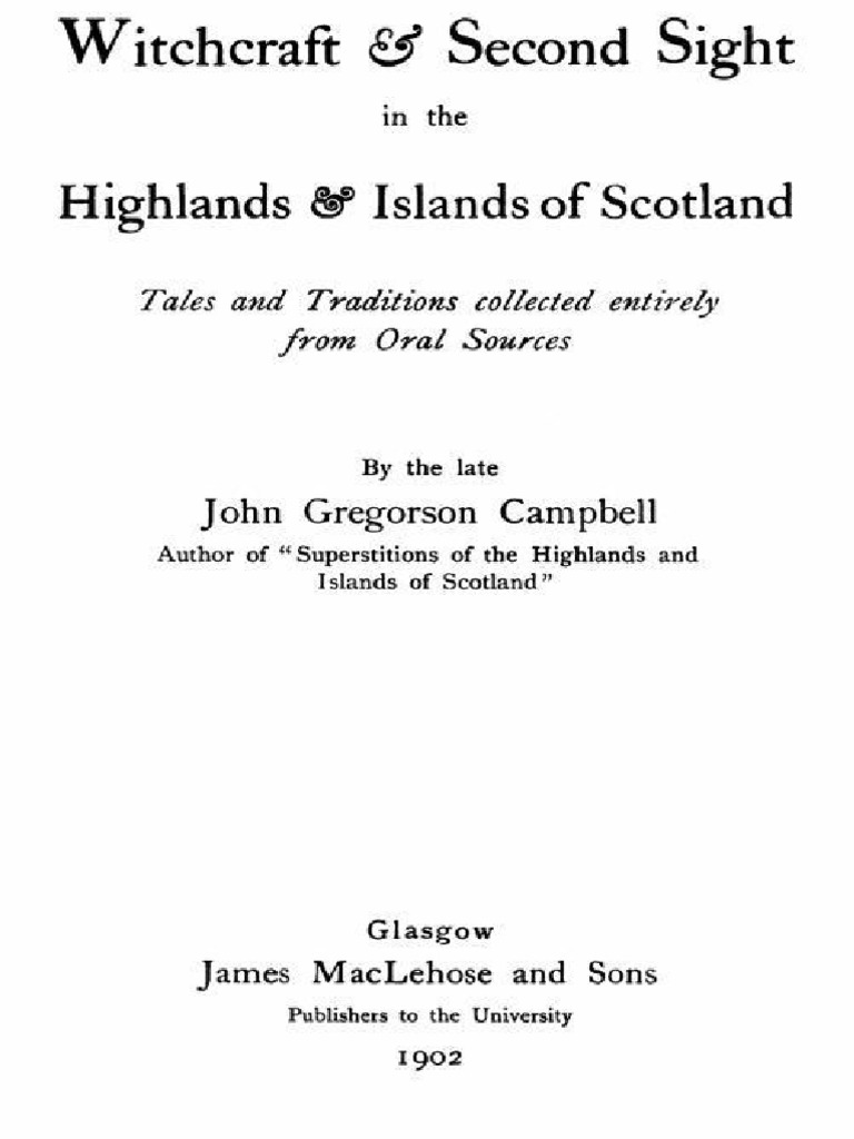 Witchcraft Second Sight in The Highlands Islands of Scotland | PDF ...