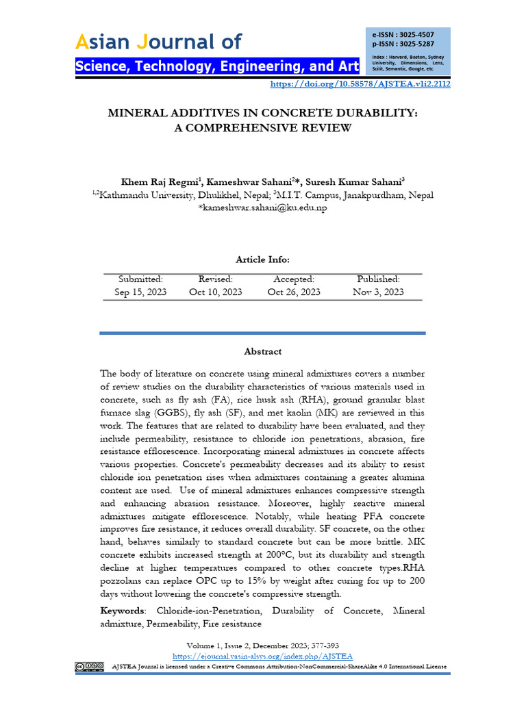 Mineral Additives in Concrete Durability A Compreh | PDF
