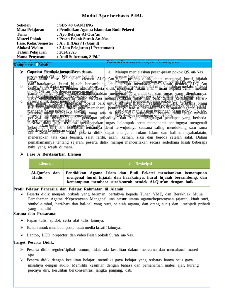 Modul Ajar PJBL PP1 | PDF