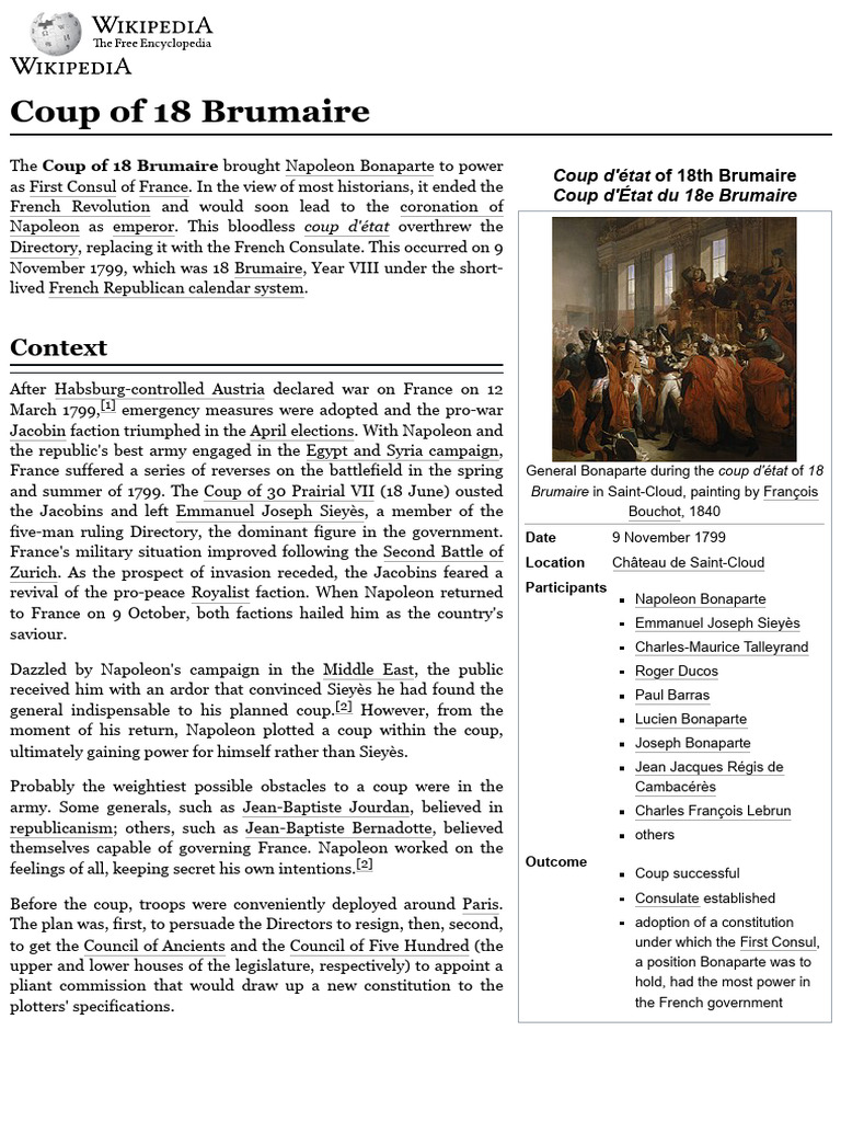 Coup of 18 Brumaire - Wikipedia | PDF