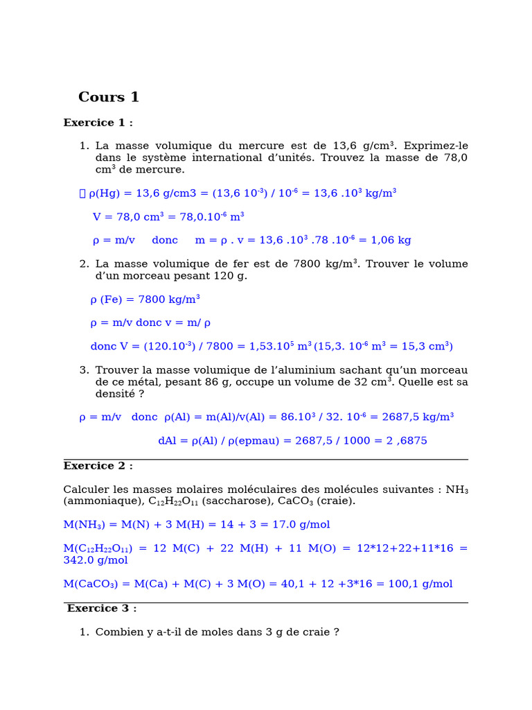 TD Chimie Corrections | PDF | Parts Per Notation | Quantity