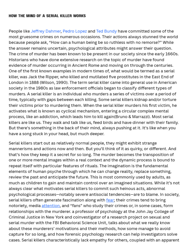 How The Mind of A Serial Killer Works | PDF