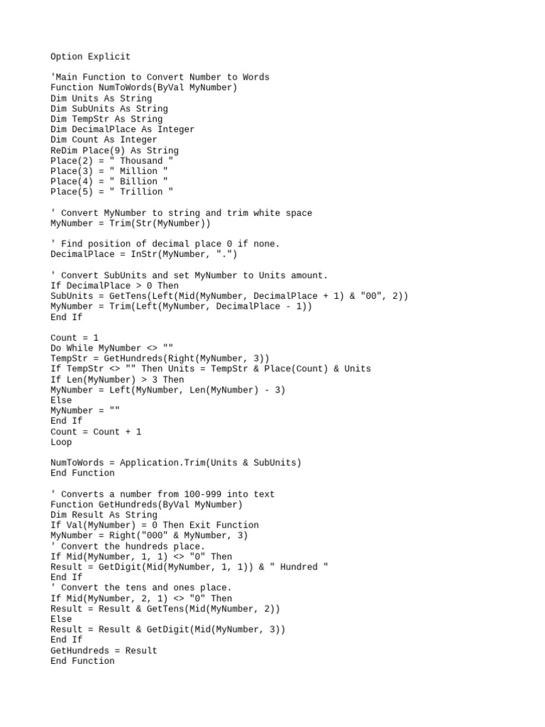 Number To Word - TXT Excel | PDF