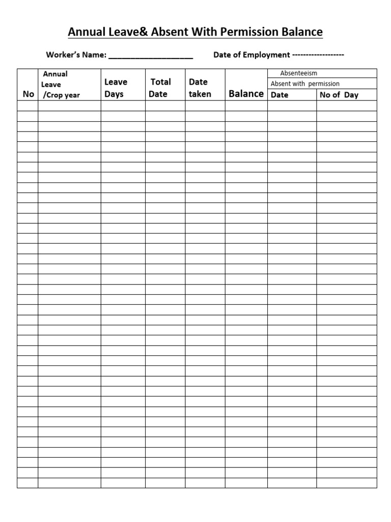 Annual Leave Balance Sheet | PDF