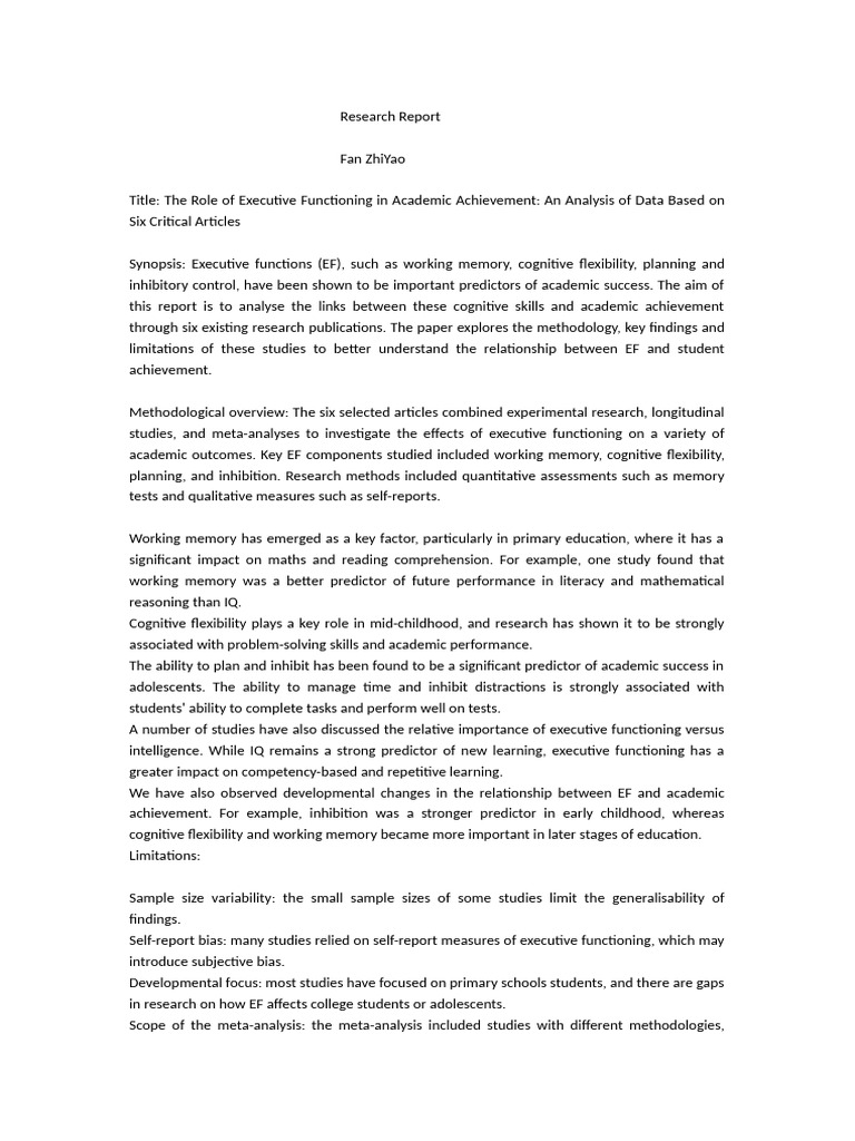Report of The Articles 01 | PDF | Executive Functions | Working Memory