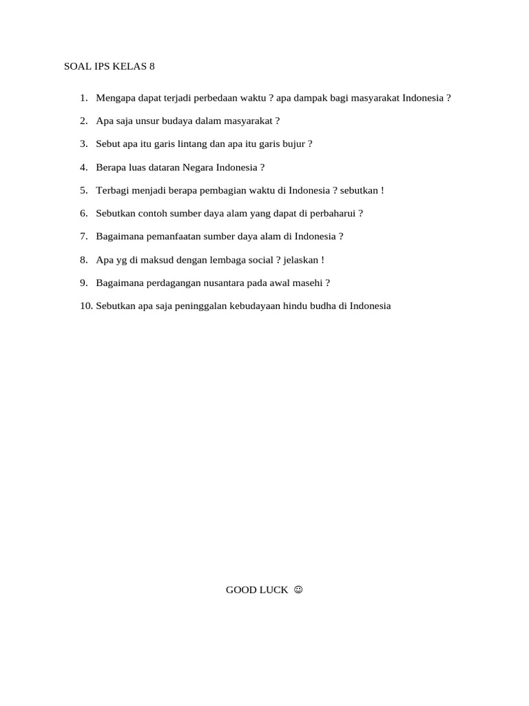 Soal Ips Kelas 8 | PDF