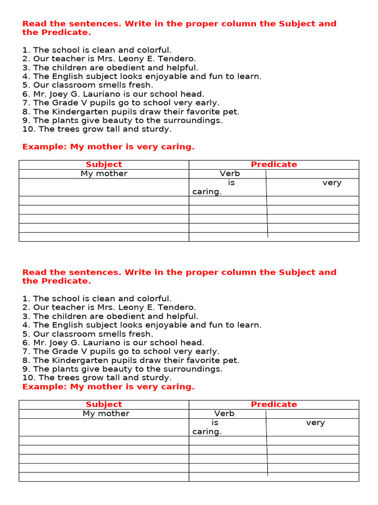 Subject and Predicate | PDF