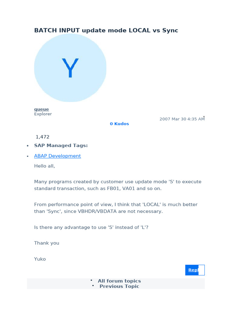 BATCH INPUT Update Mode LOCAL Vs Sync | PDF | Informática