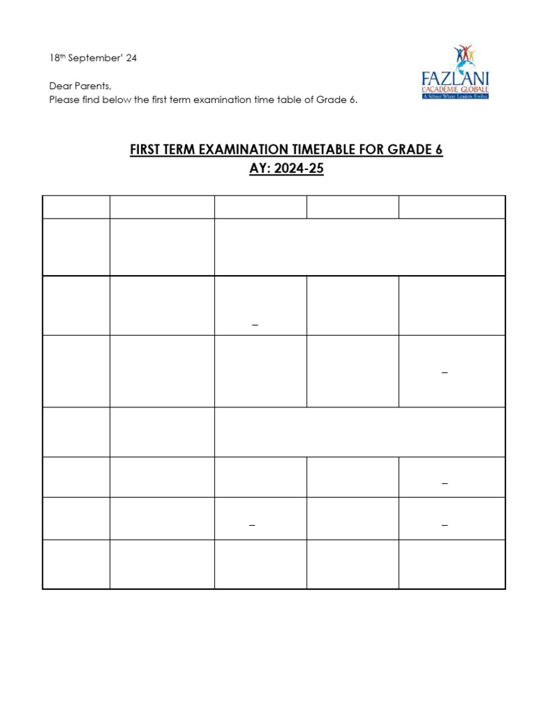 Gr-6 Term-1 Time Table (24-25) | PDF