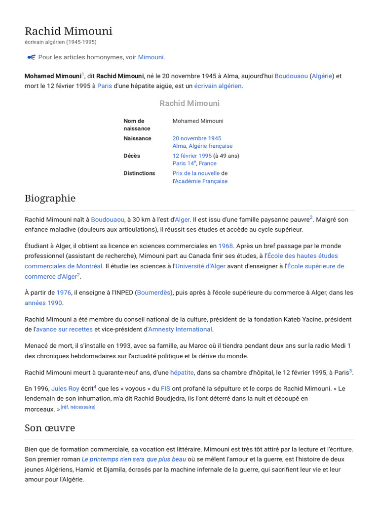 Rachid Mimouni - Wikipédia | PDF
