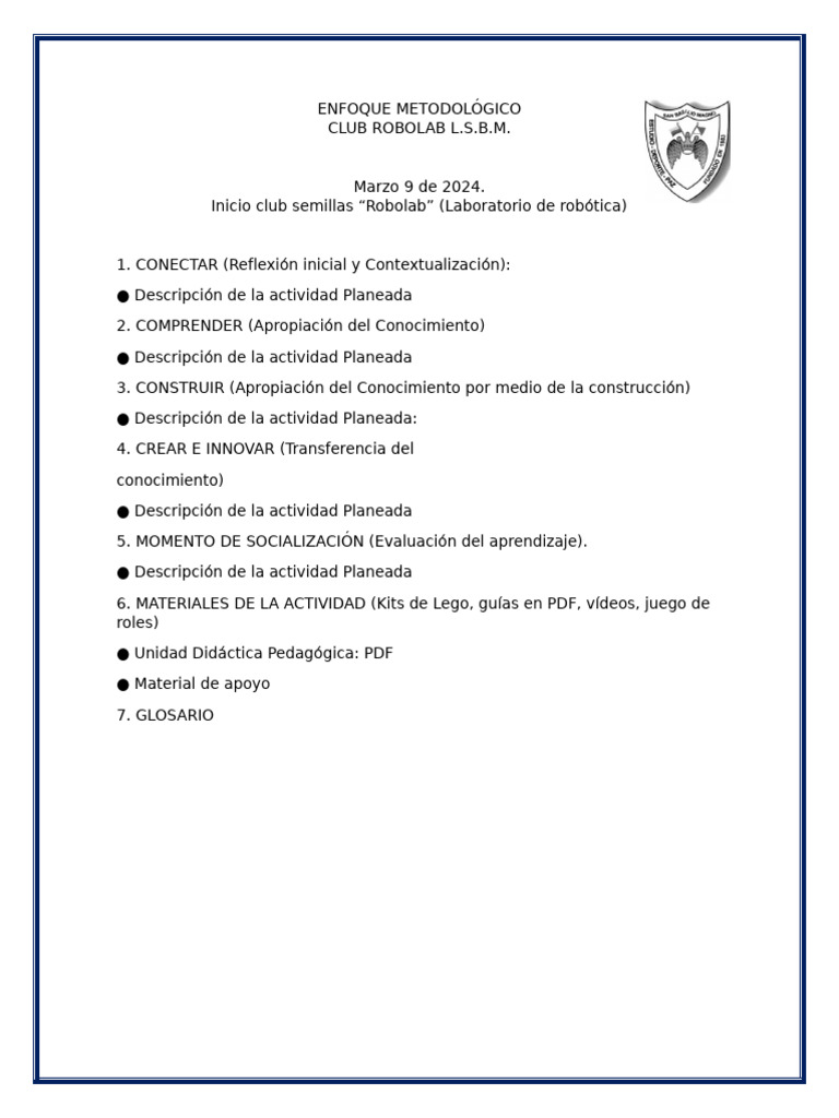 ENFOQUE METODOLÓGICO Club Robolab | PDF