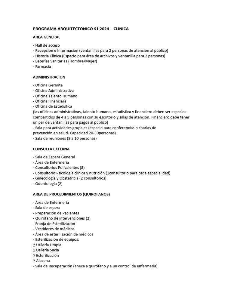 Programa Arquitectonico S1 2024 | PDF