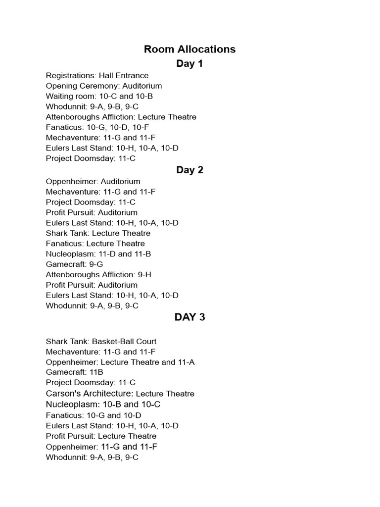 Lumina Room Allocations | PDF